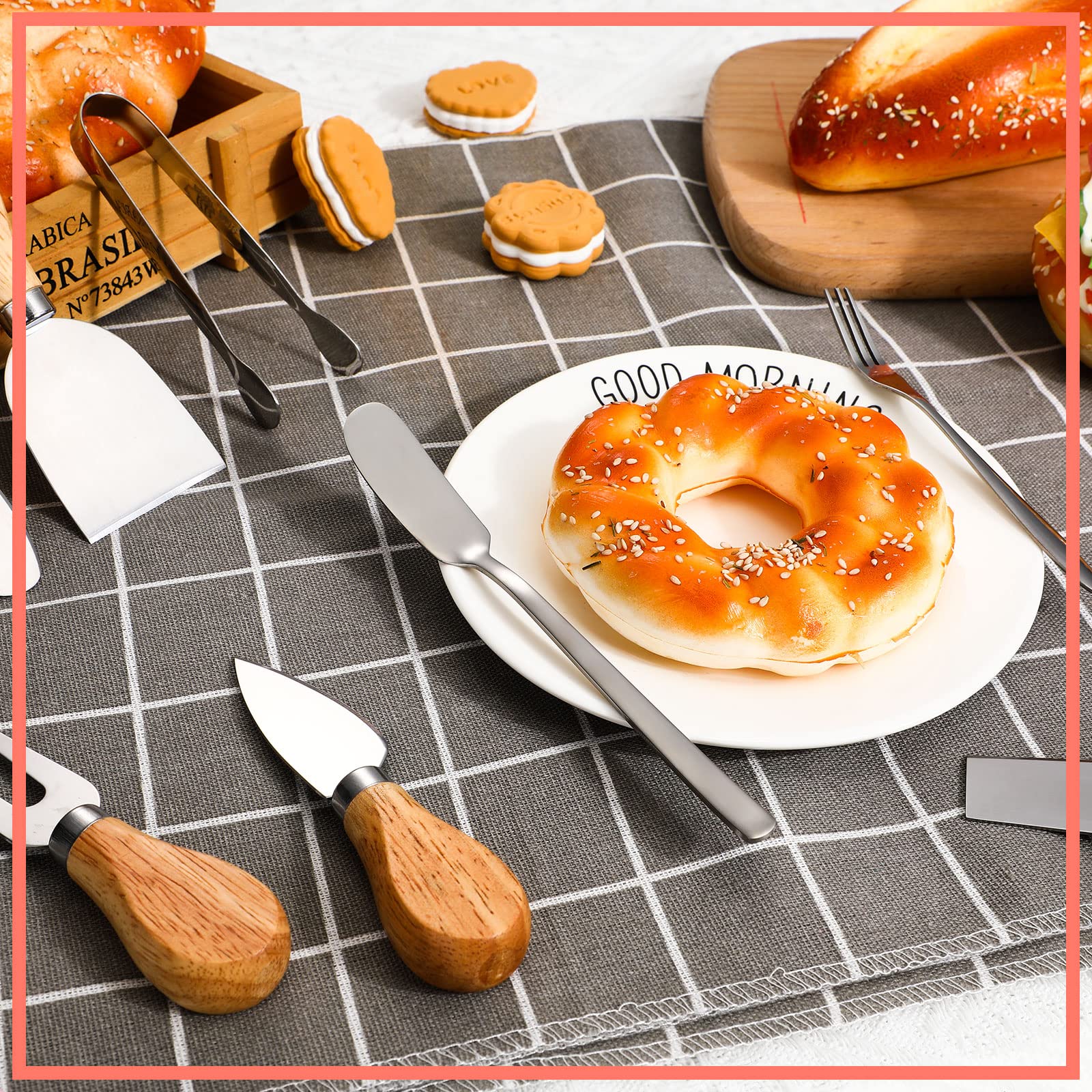 48 Pieces Cheese Knife Set Include 8 Pieces Stainless Steel Cheese Spatula Set with Wooden Handles 40 Pieces Stainless Steel Cheese Spatula Set for Birthday Wedding Christmas