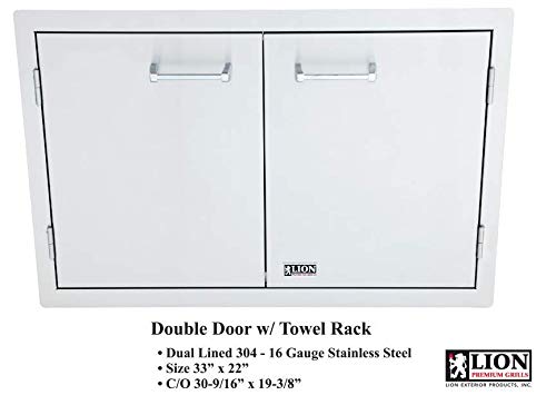 AMS Fireplace Lion | 32" Grill Package with 33" Double Access Doors & Refrigerator | Propane