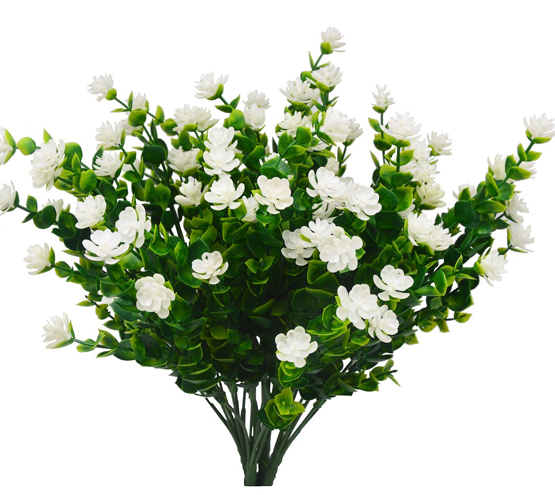 Beebel Artificial Flower Greenery Plants for Home Kitchen Dining Room Hanging Planter Garden,4 Bundles / White