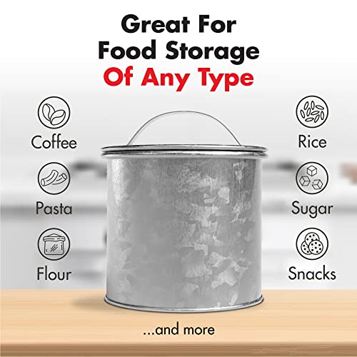 Amici Home Newport Galvanized Metal Canister | Dry Food Storage Container | Airtight Lid | 30 Ounce Capacity | Farmhouse Décor | Rustic Metal Canister for Kitchen Countertop (Silver)