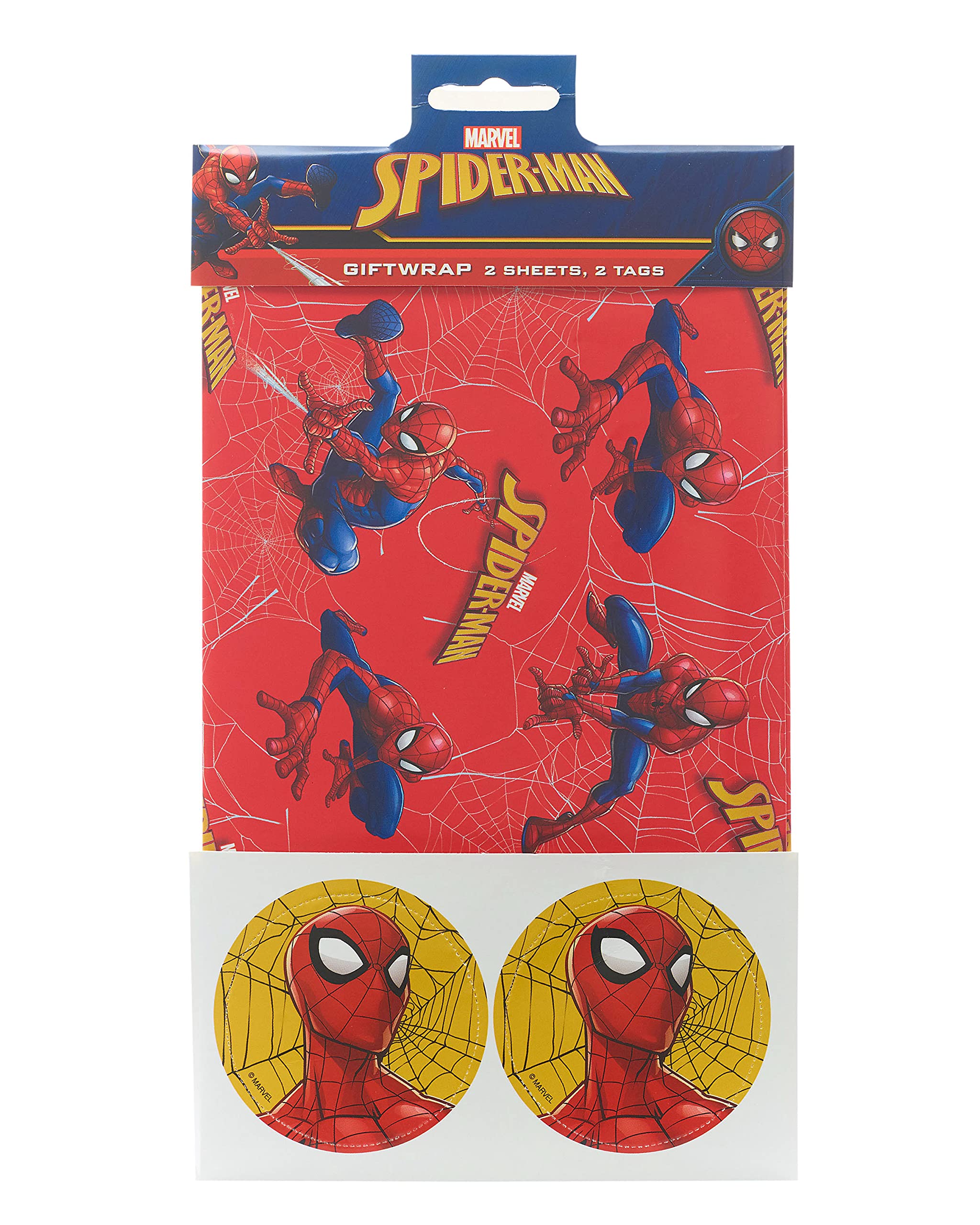 UK Greetings Marvel Spider-Man Gift Wrap Pack Contains 2 Sheets & Tags Wrapping Paper