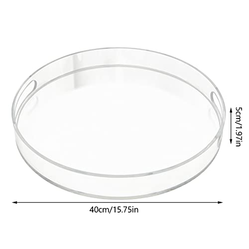 Acrylic Tray, Clear Serving Tray with Handles Decorative Tray Organizer for Coffee Table Bathroom Kitchen Office, 15.75 x 15.75 x 1.97inch