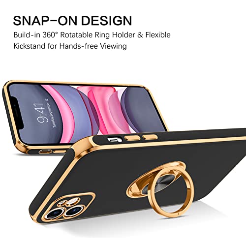 BENTOBEN iPhone 11 Case with 360° Ring Holder, Shockproof Slim Kickstand Magnetic Support Car Mount Women Men Non-Slip Protective Phone Case for iPhone 11 6.1", Black/Gold