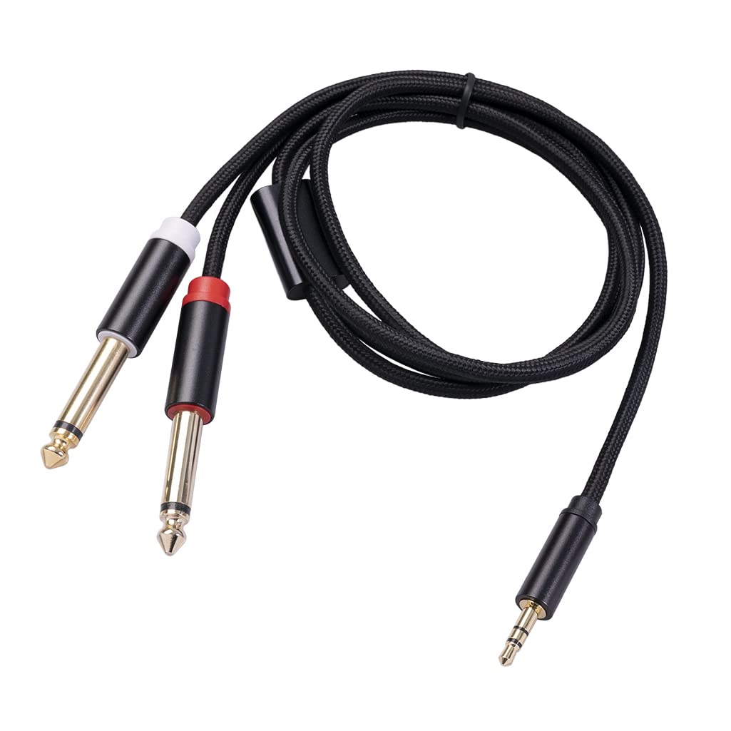 3.5mm 1/8 TRS to Dual 6.35mm 1/4 TS Mono Breakout Cable,(3.3FT) Y Splitter Stereo Cord Adapter Compatible with iPhone, Computer Sound Card, CD Player, Multimedia Speaker, Home Stereo System