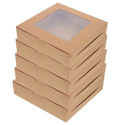 Anneome 5pcs Boxes Boxes Window Cake Box Cupcakes Containers Kraft Cookie Boxes Cupcake Boxes Mini Cake Boxes Muffin Cake Box Muffin Containers Cookie Boxes with Window Baking Case Brown