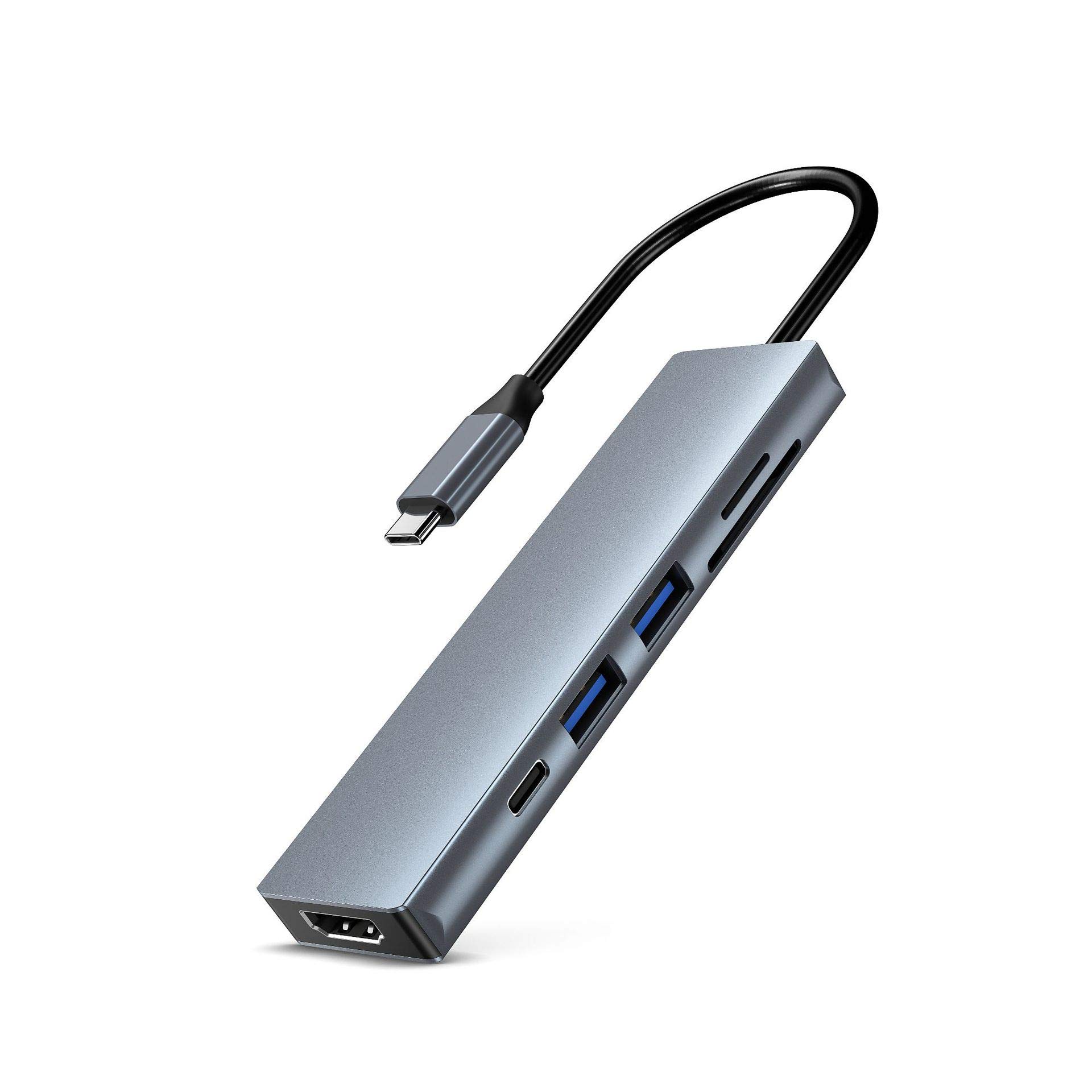 USB C Hub Type C 6 in 1 Hub to 4K HDMI Output, 2 USB3.0 Ports,SD/TF Card Reader with PD2.0 Charge