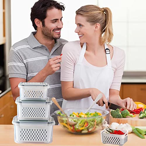 Aagglly Produce saver containers for refrigerator, 3 Pack airtight Locking lids 100% Leak Proof Organizer Bins,BPA-Free draining keep Fresh Plastic box for Veggie Fruit Lettuce and Salad