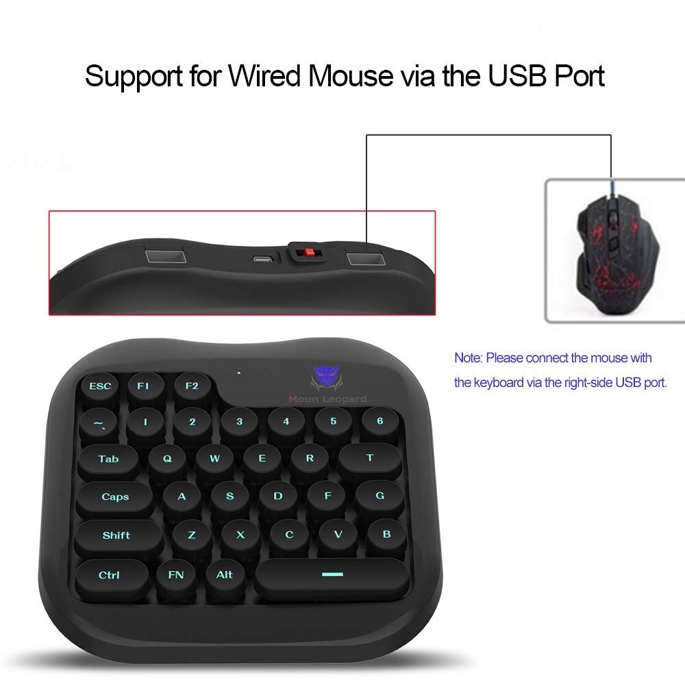 Calvas Gaming Keyboard One-Handed Keyboard For Android Mobile Phone Tablet PC Shooting Games USB-Powered Plug and Play w/Phone Holder