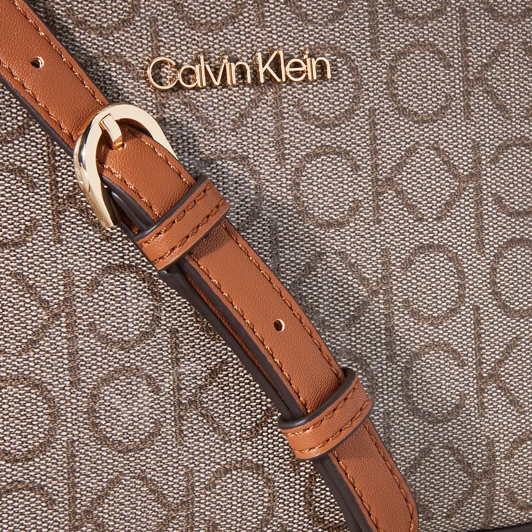 Calvin Klein Women's Lucy Triple Compartment Crossbody, Almond/Taupe/Floral, One Size