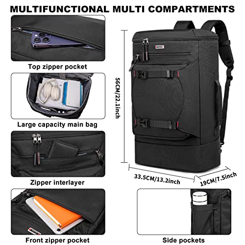 Asenlin Travel Backpack for Women Men,40L Large Carry on Backpack,17 Inch Laptop Backpack Flight Approved Water Resistant Sports Luggage for Casual Daypack Hiking Backpack-Black