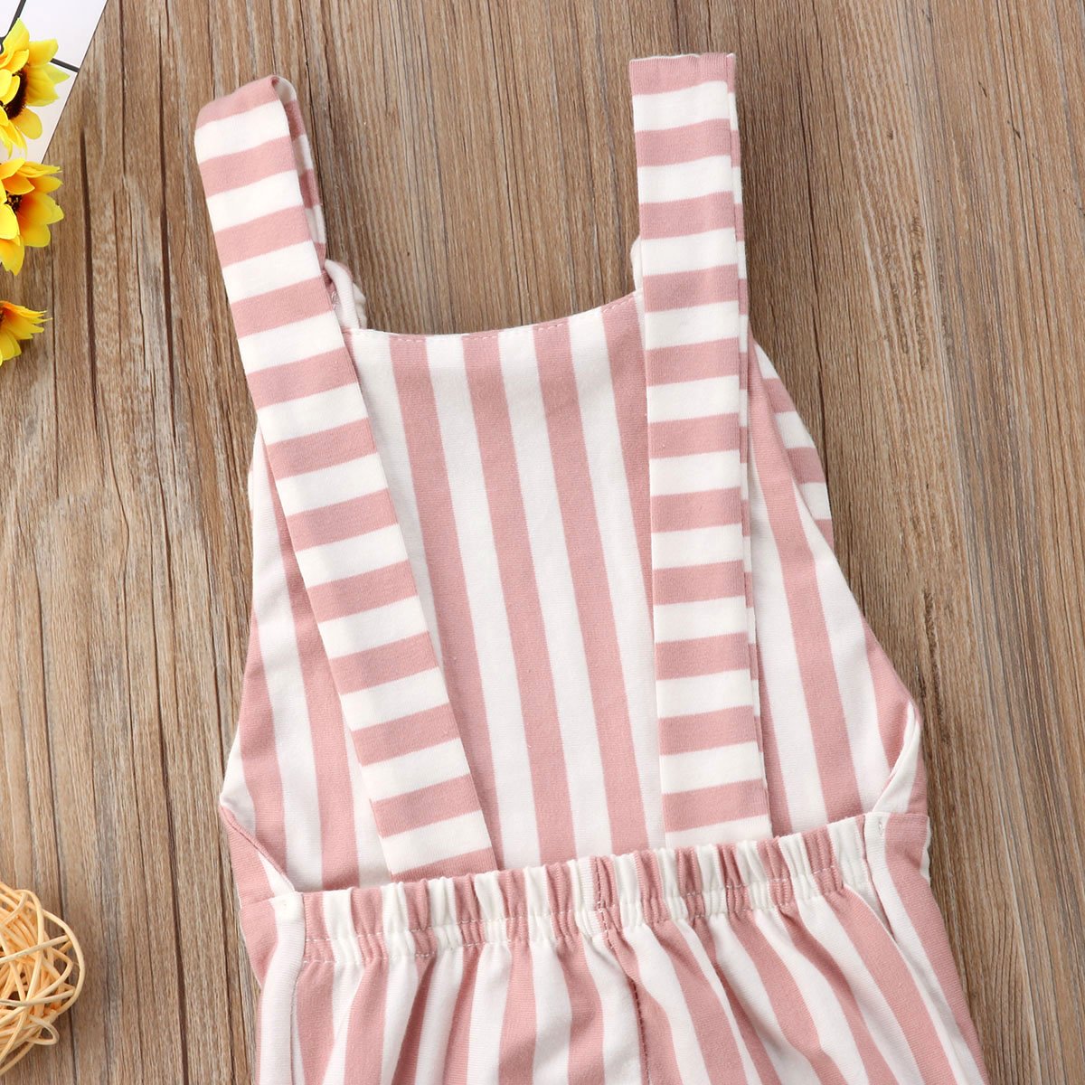 ZAXARRA Toddler Baby Girl Stripes Bell-Bottom Jumpsuit Romper Overalls Long Pants Outfits (1-2 Years, Brown Pink)