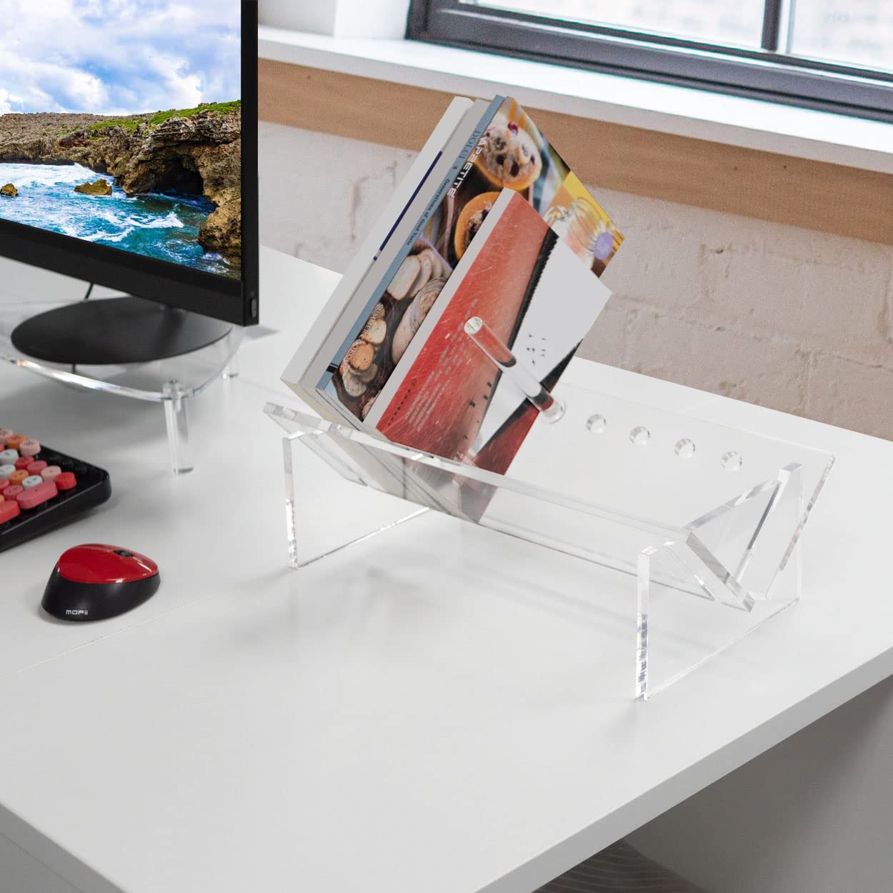 Sumerflos Acrylic Desktop Bookcase, Book Storage Organizer Bookshelves, Clear Mordern Tabletop Storage Rack for Office Home Shelf Display for Cd/Magazine/Book - Clear