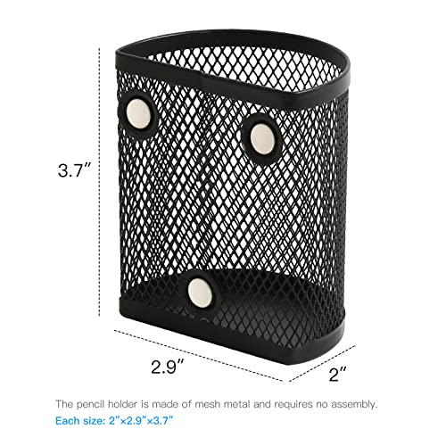 Aimeaihe Magnetic Pencil Holder, 2 Pack Mesh Magnetic Pen Holder for Refrigerator, Metal Writing Utensil Storage Organizer for Whiteboard, Black Locker Organizer for School, Office, Home