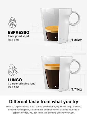 LE TAUCI 5 Ounce Espresso Mugs, Designed for Nespresso Lungo, Cappuccino, Tea, Ceramic Stackable Coffee Cup Perfect for Espresso Machine and Coffee Maker, Set of 4, White
