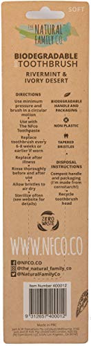 The Natural Family Co. Bio Toothbrush, Soft Nylon Bristles with Non GMO Cornstarch Handles, Plastic Free Packaging and Ivory Desert and Rivermint Twin Pack