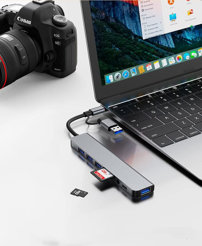 8 in 1 USB-C Hub, with 100W Power Output, 4K 60Hz HDMI Port, 10Gbps USB C and 2 USB A Data Ports, Ethernet Port, MicroSD & SD Card Reader, Household Office Necessities