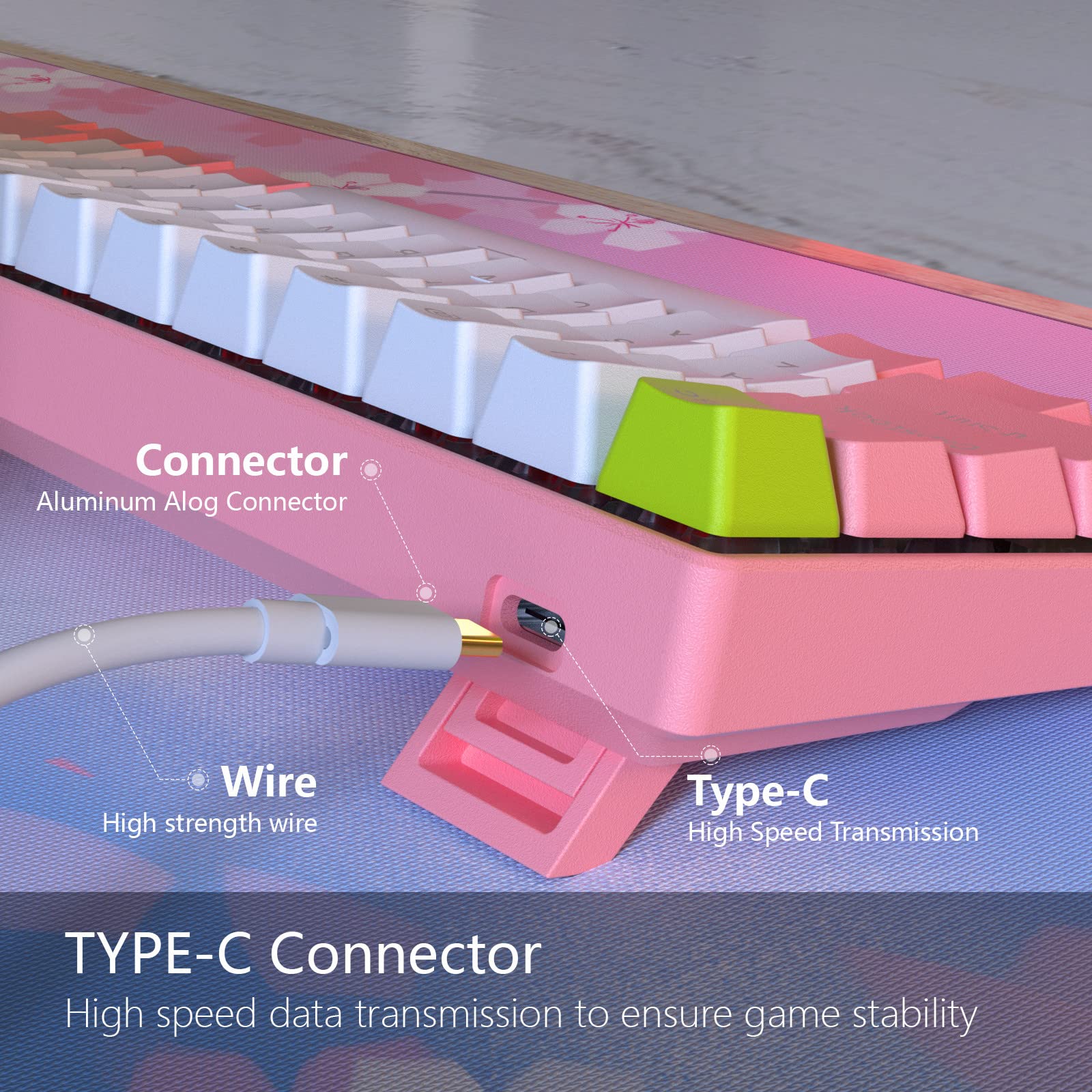 BOYI 60% Mechanical Gaming Keyboard,BOYI 61 Mini RGB Cherry Switch PBT Keycap 60% RGB Mechanical Gaming Keyboard(Pink Color, Cherry Blue Switch)
