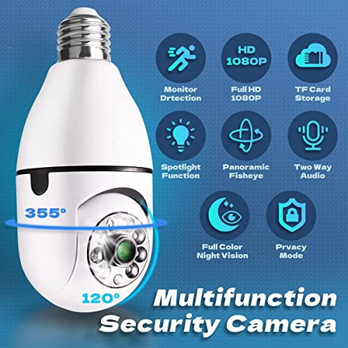 Light Bulb Socket Security Camera - 1080P Security Camera Indoor Wireless for Pet Camera, 355 °Panorama Light Bulb Camera with Motion Detection Auto Tracking Night Vision(No SD Card)