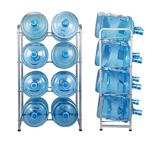 KAX 5-Gallon Water Bottle Holder 8 Trays Water Jug Rack 4-Tier Water Bottle Rack Reinforced Steel Rack for Water Storage Water Bottle Storage Rack for 8 Bottles, Silver