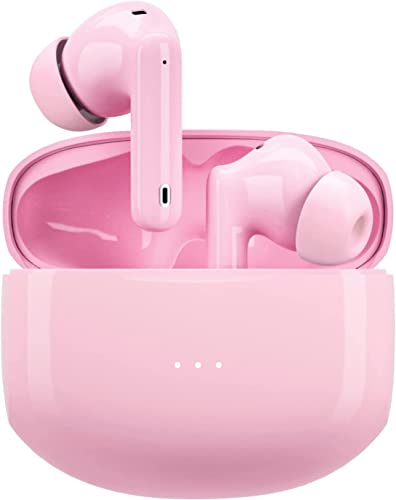 Active Noise Cancelling Wireless Earbuds in-Ear Bluetooth Headphones, IPX7 Waterproof Hi-Fi Stereo Earphones for Smart Phone Computer Laptop (Pink)