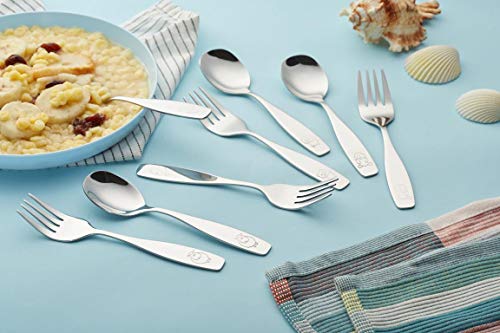 ANNOVA Kids Silverware 12 Pieces Children's Safe Flatware Set Stainless Steel - 12 x Children Safe Forks, Toddler Utensils, Metal Cutlery Set Engraved