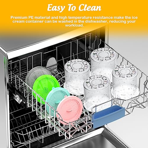 Benewid Creami Pints and Lids - 4 pack, Creami Pint Containers Compatible with Ninja Ice Cream Makers NC301 NC300 NC299AMZ CN305A CN301CO Series, 16oz Dishwasher Safe Ice Cream Pints with Handle
