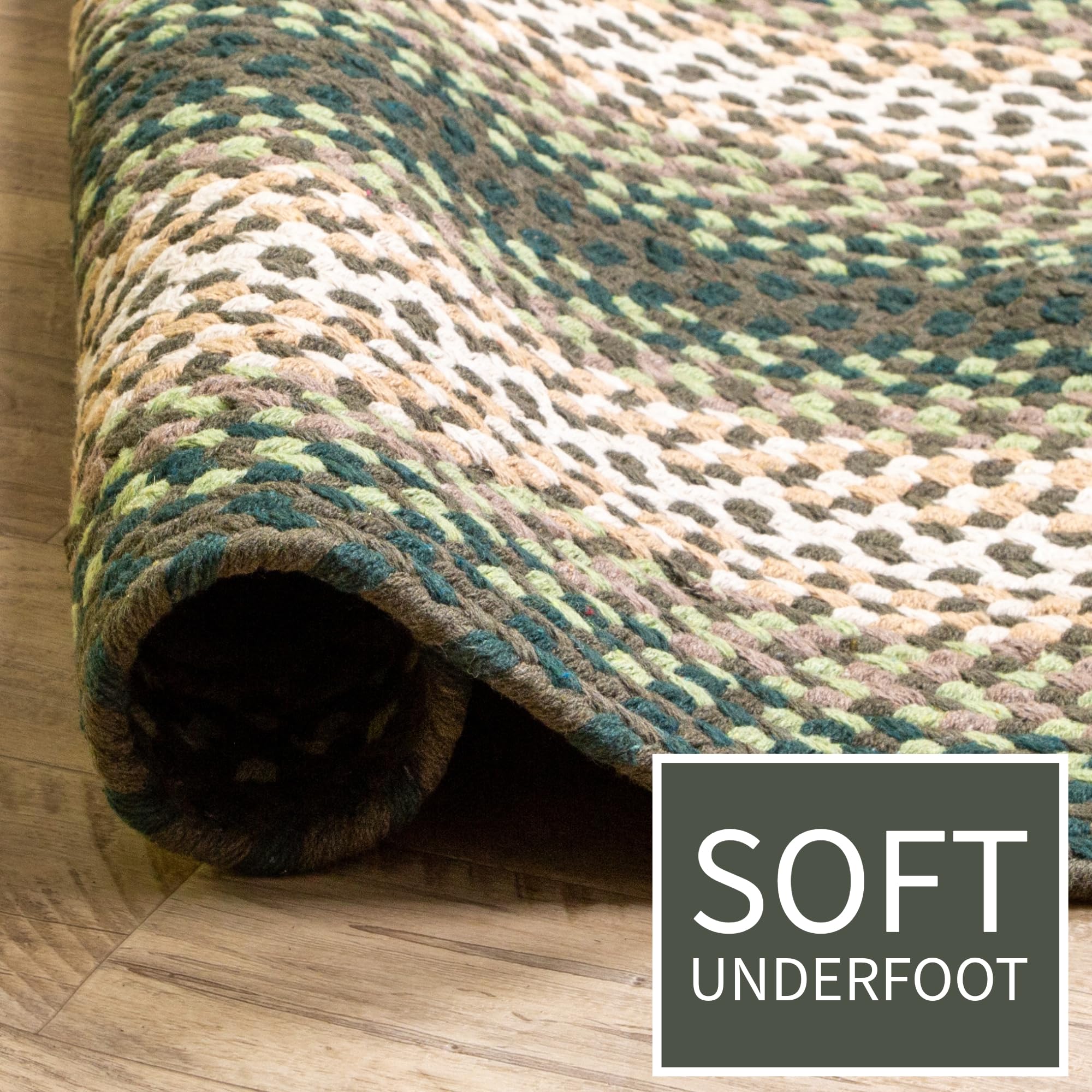Super Area Rugs Oval 2' X 3' Green - Ivory Oval Braided Rug for Farmhouse Style Kitchens and Bathrooms