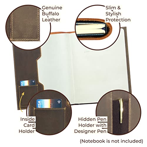 Leather Refillable Journal Cover for Men and Women, Handmade Gift Set for Moleskine Cahier XL with Stylish Pen and Card Holder, Vintage and Classic, Notebook, Sketchbook, Planner and Diary (10.5x16.4")