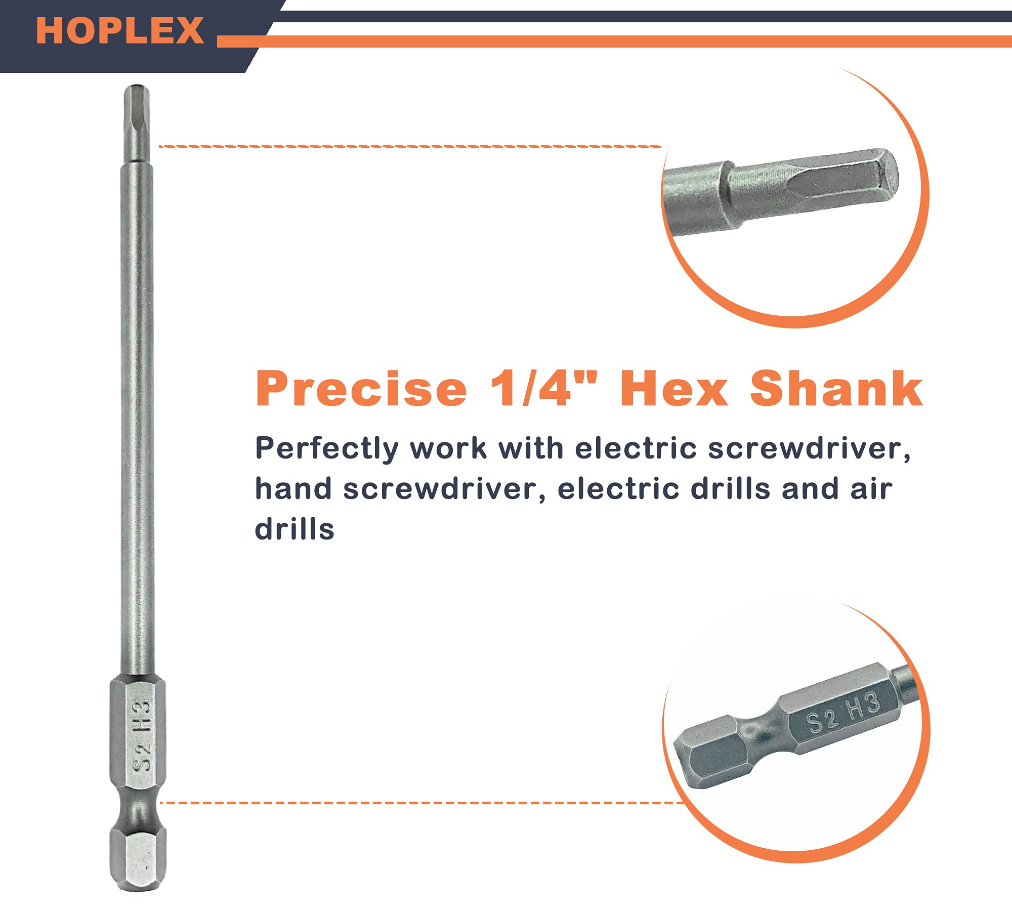 HOPLEX RC Hex Bit Set Hex Head Allen Wrench Drill Bit Set 1.5, 2.0, 2.5 & 3.0mm Upgrading of S2 Steel 1/4" Hex Shank 3.9" Long for Screwdrivers Bit Electric Screwgun/Power Drill RC Repair Working
