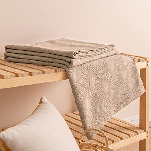 Beoty Lake Cotton Plain Waffle Throw Blanket for Adults and Kids-Soft Breathable 100% Cotton Blanket Modern Minimalism Cozy Cool Blanket for Bed, Couch, Sofa for All Seasons(Beige,Twin 80"x60")