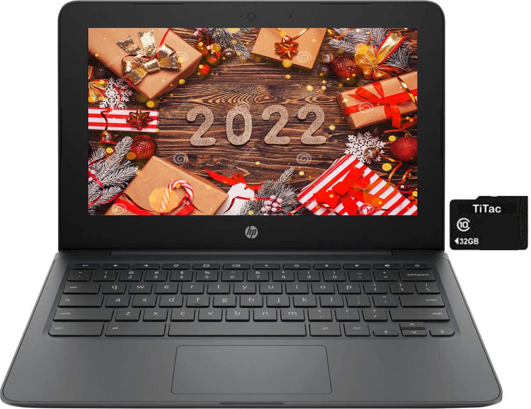 HP 2021 Chromebook 11.6 Inch Laptop, Intel Celeron N3350 up to 2.4 GHz, 4GB RAM, 32GB eMMC, WiFi, Webcam, USB Type C, Chrome OS + TiTac Accessory (Zoom or Google Classroom Compatible)