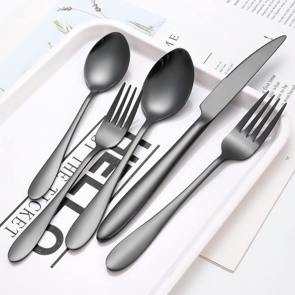40-Pieces Black Silverware Set - Stainless Steel Flatware Cutlery Set - Mirror Polished Tableware Untensils with Dinner Knife/Forks/Spoons for 8