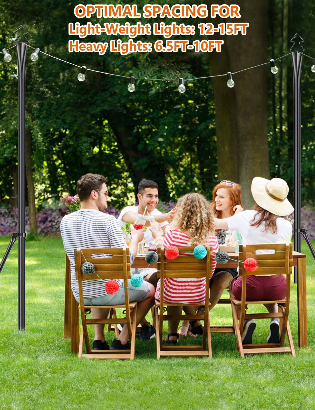 LOPANNY String Light Poles, Sturdy Outdoor Light Pole for Hanging String Lights, Deck Lighting Stand for Party