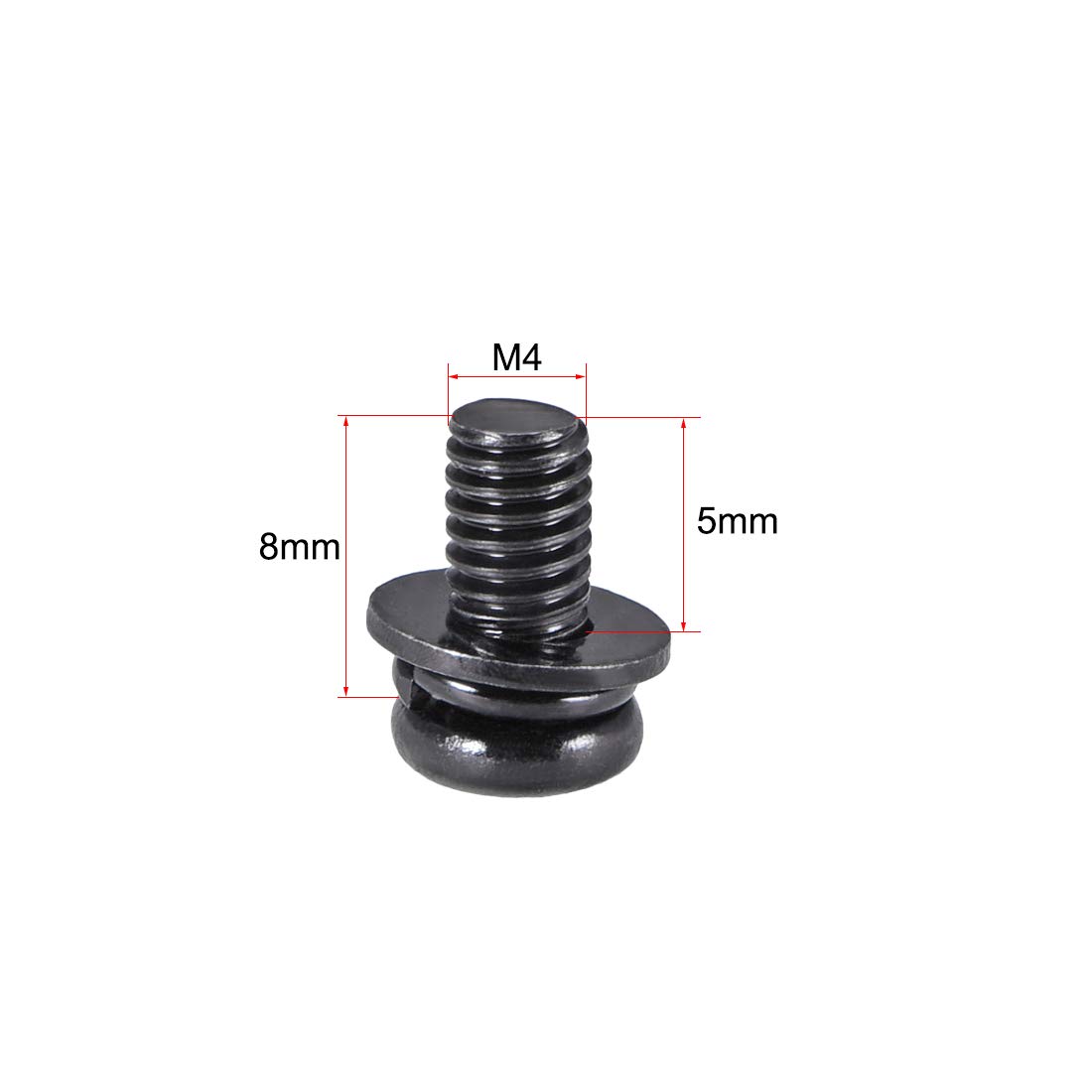 uxcell M4 x 8mm Carbon Steel Phillips Pan Head Machine Screws Bolts Combine with Spring Washer and Plain Washers 50pcs