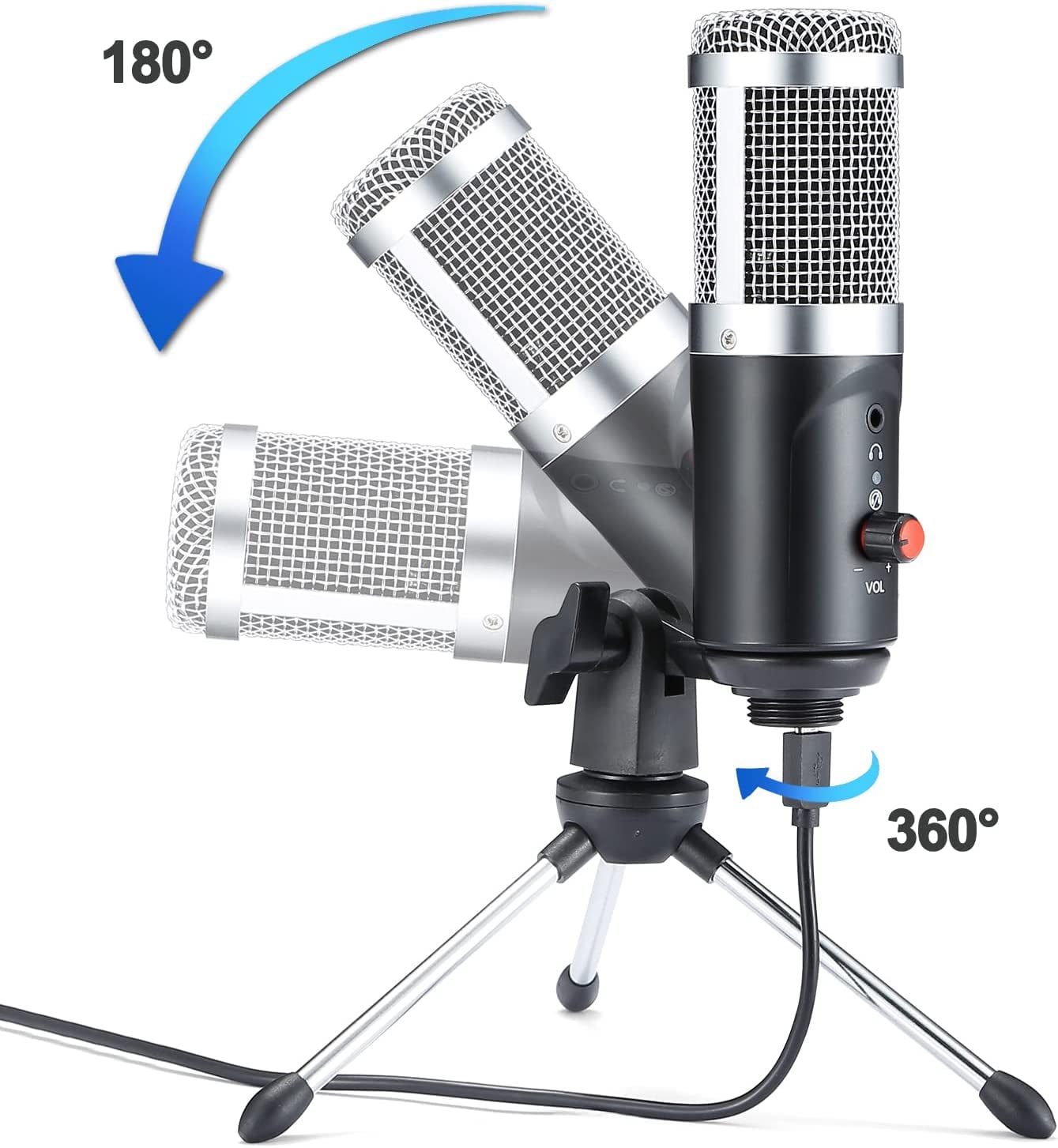 BLOUEFOZ USB Microphone, Computer Podcast Cardioid Condenser PC Mic with Tripod Stand for Recording,Gaming,Compatible with Laptop Desktop Mac & Windows