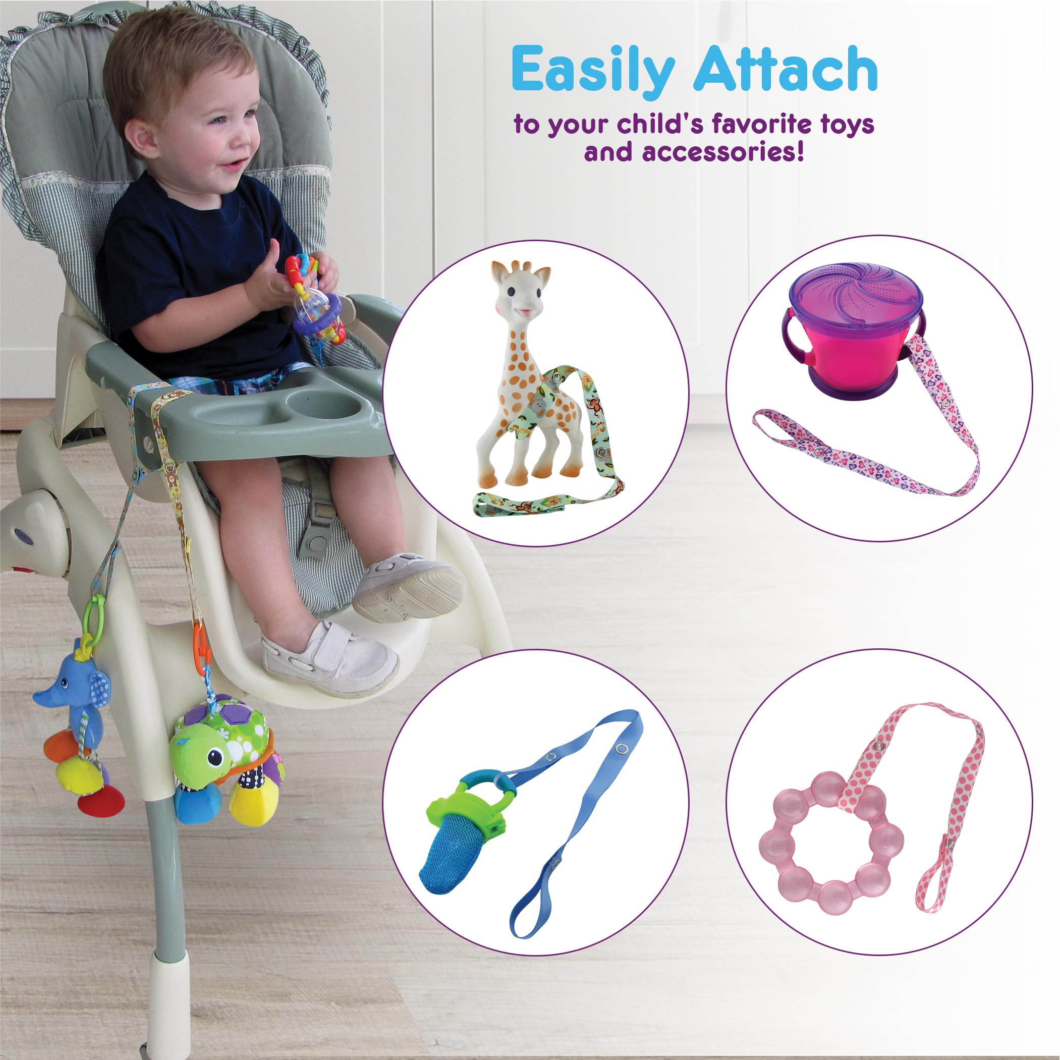 PBnJ Baby Toy Saver Strap Holder Leash Secure Accessories Heart/Dot/Pink/Lavender - 4pc