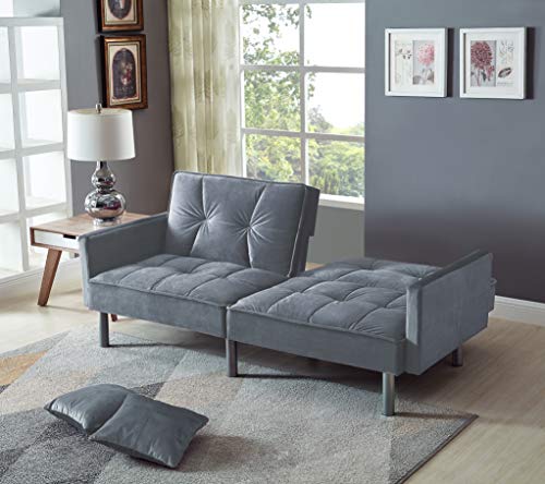 Legend Furniture Velvet Sofa Bed Sleeper with Pillow Sofabed, Grey