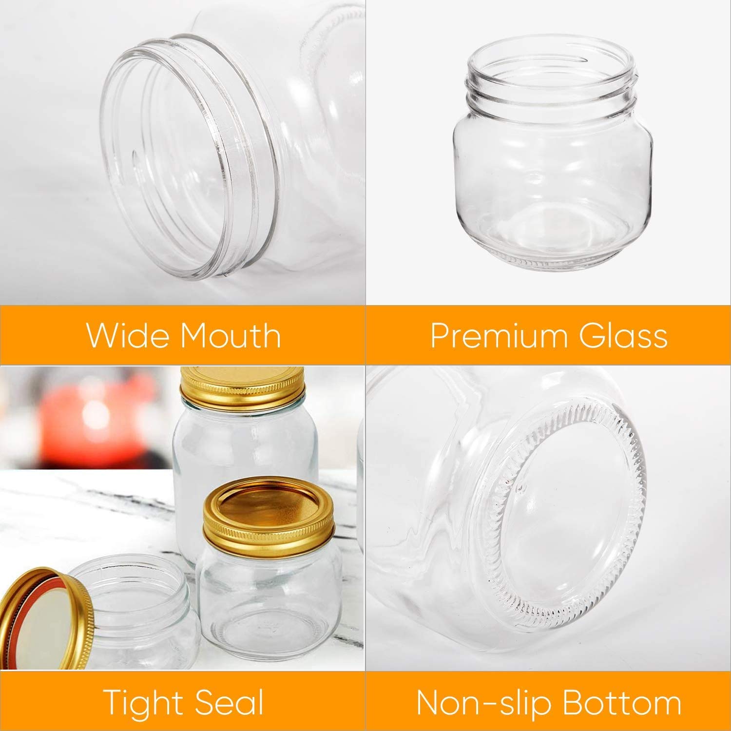 8 oz Glass Jars With Lids,Ball Regular Mouth Mason Jars For Storage,Spice Jars Canning Jars For Caviar,Herb,Jelly,Jams,Honey,Dishware Safe,Set Of 30 …