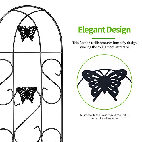 AMAGABELI GARDEN & HOME Garden Trellis 60"x 18" Rustproof Black Iron Butterfly Potted Vegetables Flowers Patio Metal Lattices Grid Panels