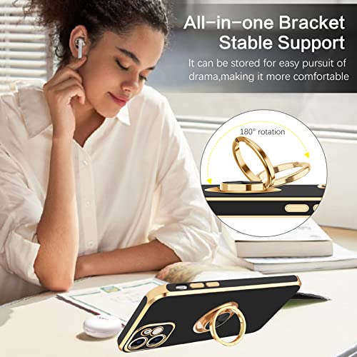 BENTOBEN Compatible with iPhone 12 Mini Case with 360° Ring Holder, Shockproof Kickstand Support Car Mount Women Men Non-Slip Protective Phone Case for iPhone 12 Mini 5.4", Black/Gold