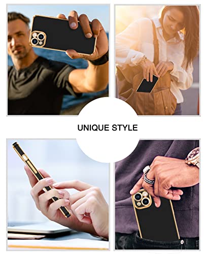 BENTOBEN Compatible with iPhone 13 Case, Slim Luxury Electroplated Bumper Women Men Girl Protective Soft Case Cover with Strap for iPhone 13 6.1 inch,Black/Gold