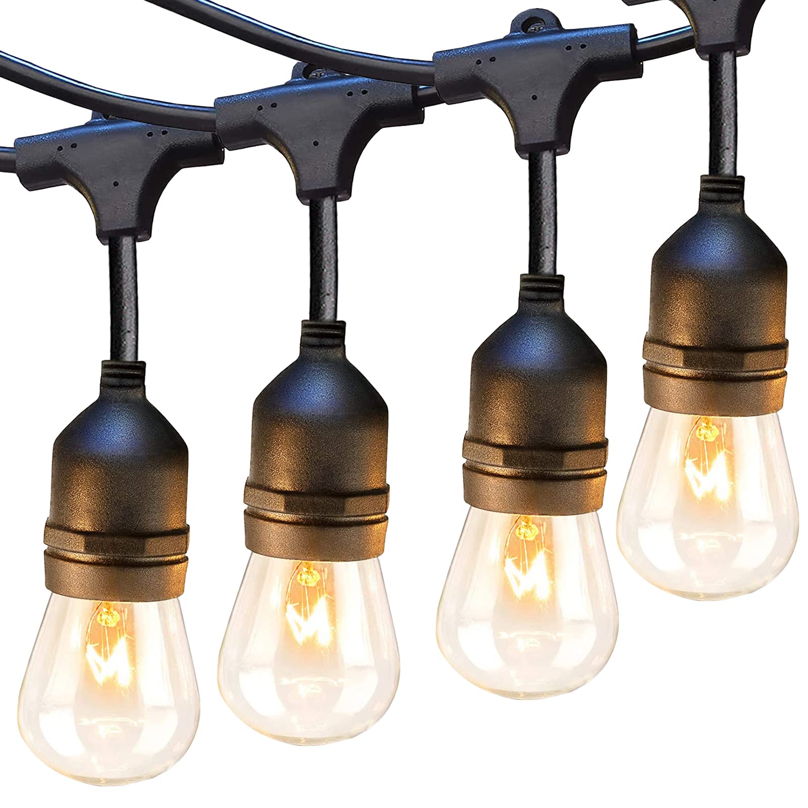 AONNYO 49FT Outdoor String Lights with 11W Edison Bulbs, Waterproof 15 Hanging Sockets with 15 Shatterproof LED Bulb Garden Light String, Create Ambience for Party, Backyard, Garden(49FT-WarmWhite)