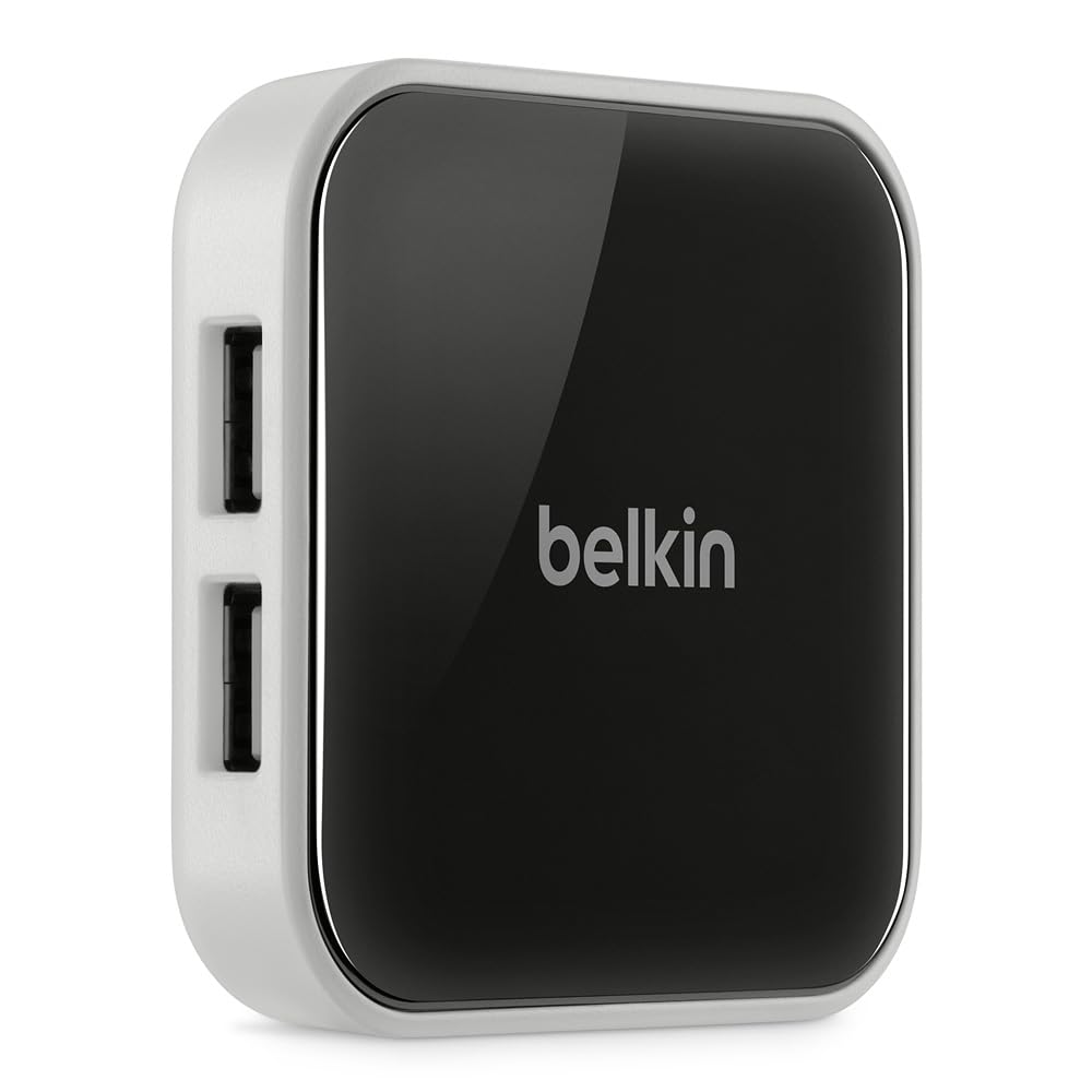 Belkin 4-Port USB Hub - Powered Desktop USB Docking Station - USB Adapter supports USB A, USB 2.0 and USB 1.1 - USB Charging Hub - USB Splitter for USB Drives, Keyboards and Mice - Powered USB Hub