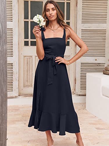 ANRABESS Women's Elegant Bridesmaid Dresses Square Neck Ruffle Split Midi Formal Dress for Wedding Guest Cocktail Party 2023 Gradution Prom Evening Night Dresses 893zanglan-L Navy Blue