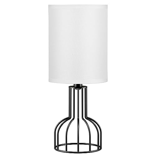 Bedside Table Lamp for Bedroom - Small Lamp with 3 Color Modes-3000K-4000K-5000K Nightstand Lamp with Simple Black Metal Base and White Fabric Shade for Kids, Living Room,Bedroom (LED Bulb Included)