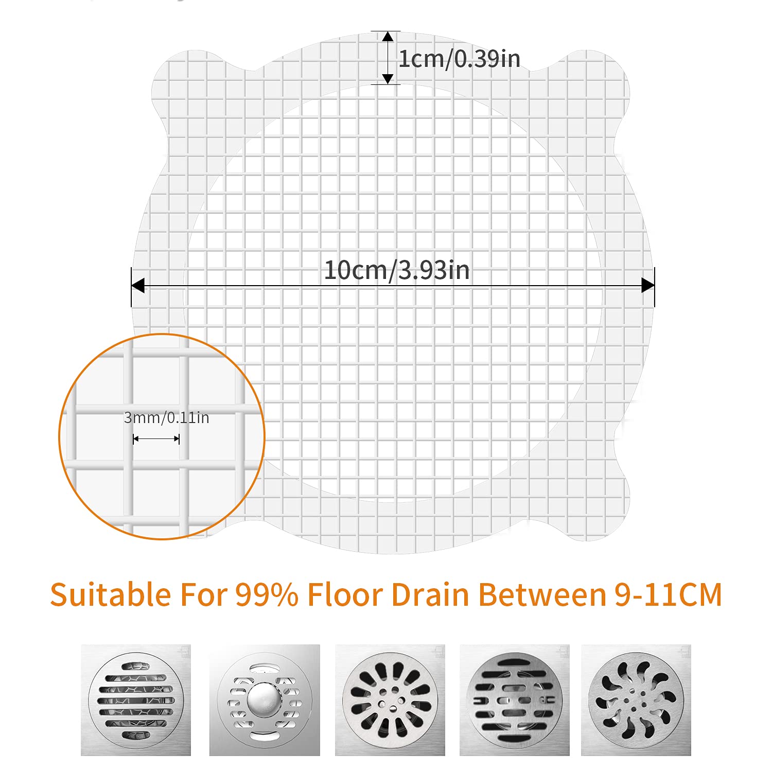 30 Pack Disposable Shower Drain Hair Catcher,Shower Drain Dog Hair Catcher Cover for Showers & Bathtubs Mesh Stickers,Mesh Filter Sink Strainer Stickers (30)