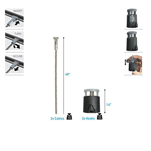 Add-on for Picture Rail Hanging System Kit – (2) Twist Steel Cables (48-in) & (2) Picture Rail Hooks – Strong Metal Hanging Cables & Hooks for Hanging Picture Frames, Arts & Paintings at Home & Office