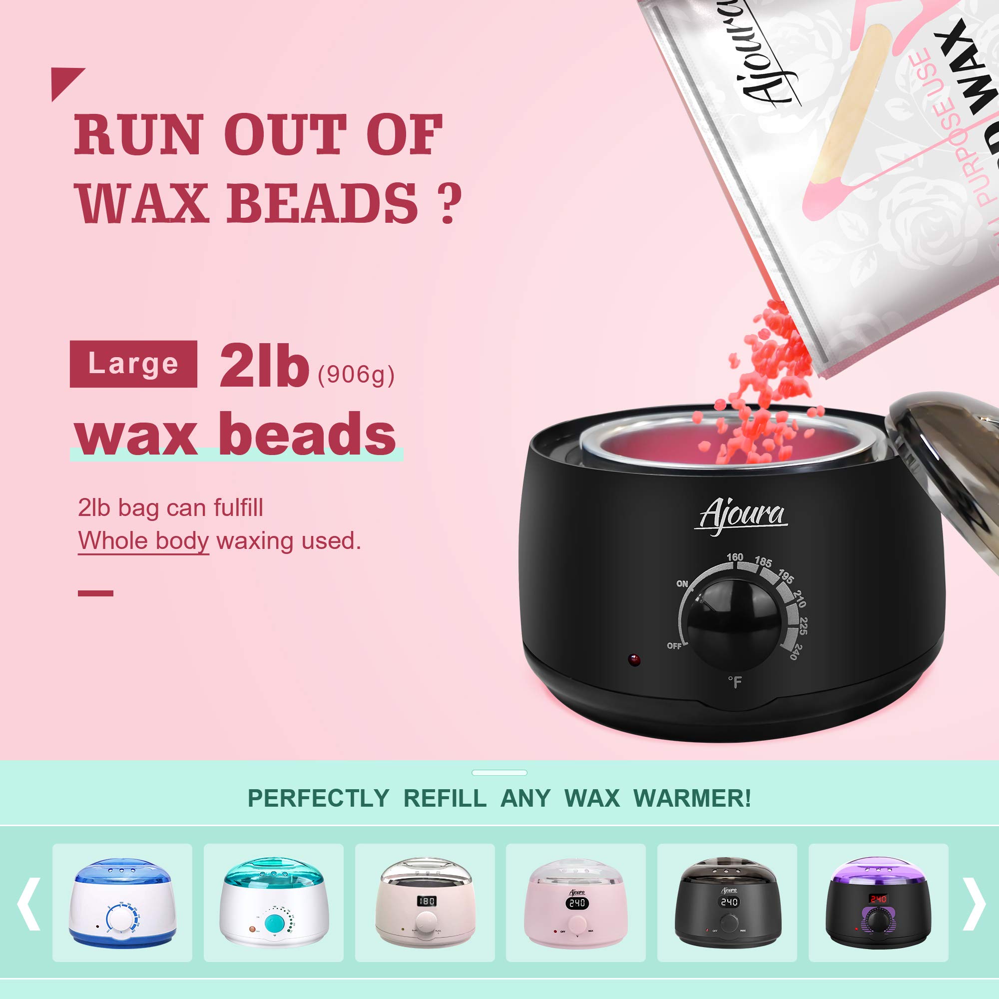 2LB Hard Wax Beads +300g Wax Beans Refilled for Brazilian Bikini Full Body Face Eyebrow Armpit Leg Back and Chest Hair Removal