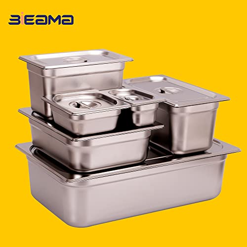 BIEAMA 6-Pack Hotel Pans with Lid, 1/9 Size 2.6" Deep, NSF, Catering Food Pan, Commercial Stainless Steel Pan with Cover