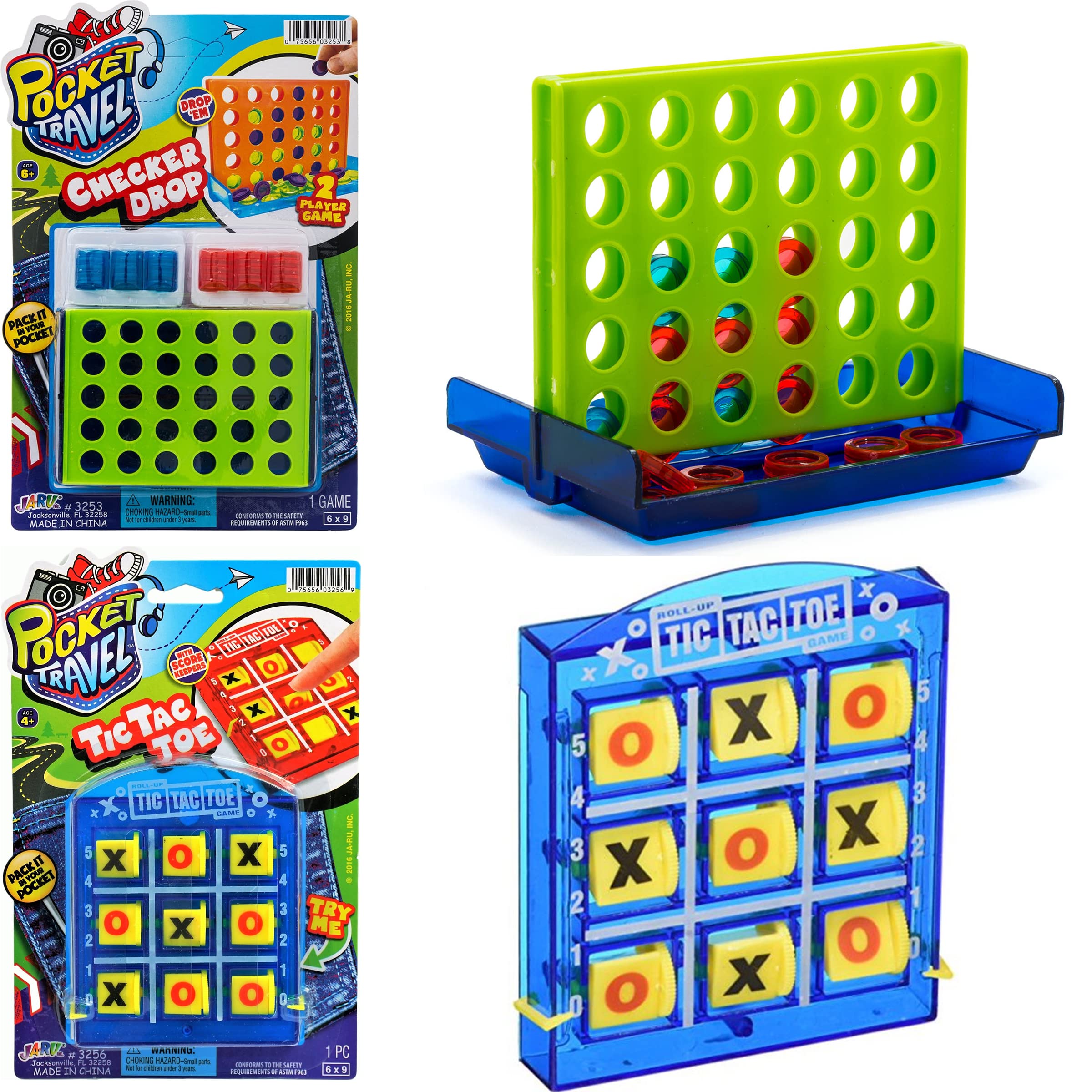 JA-RU Checkers Drop & Tic Tac Toe Portable Travel Mini Board Games (2 Packs) Fidget Toy for Kids. Classic Toys Retro Game. Party Favors Stocking Stuffer. 3256-3253s